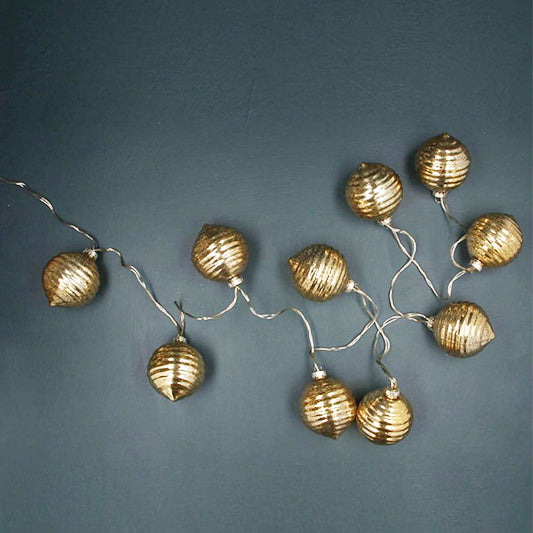 String of Gold glass bauble LED lights – The Natural Wood Company uk Ltd